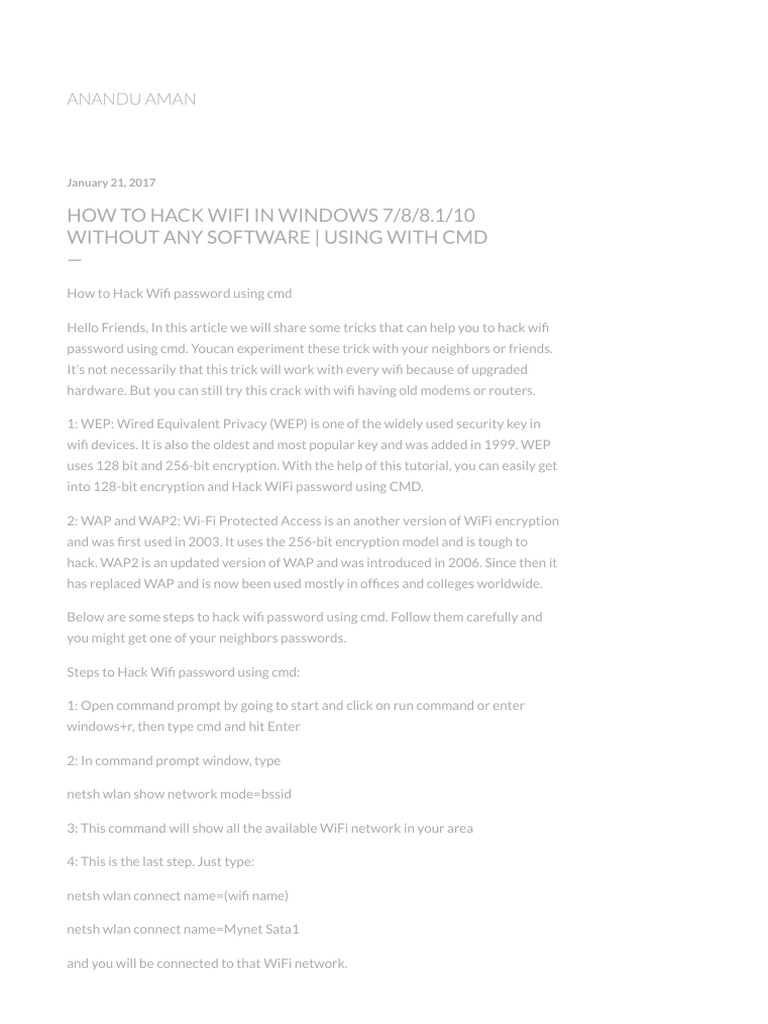 How To Hack Wifi in Windows 7 - 8 - 8.1 - 10 Without Any Software ...