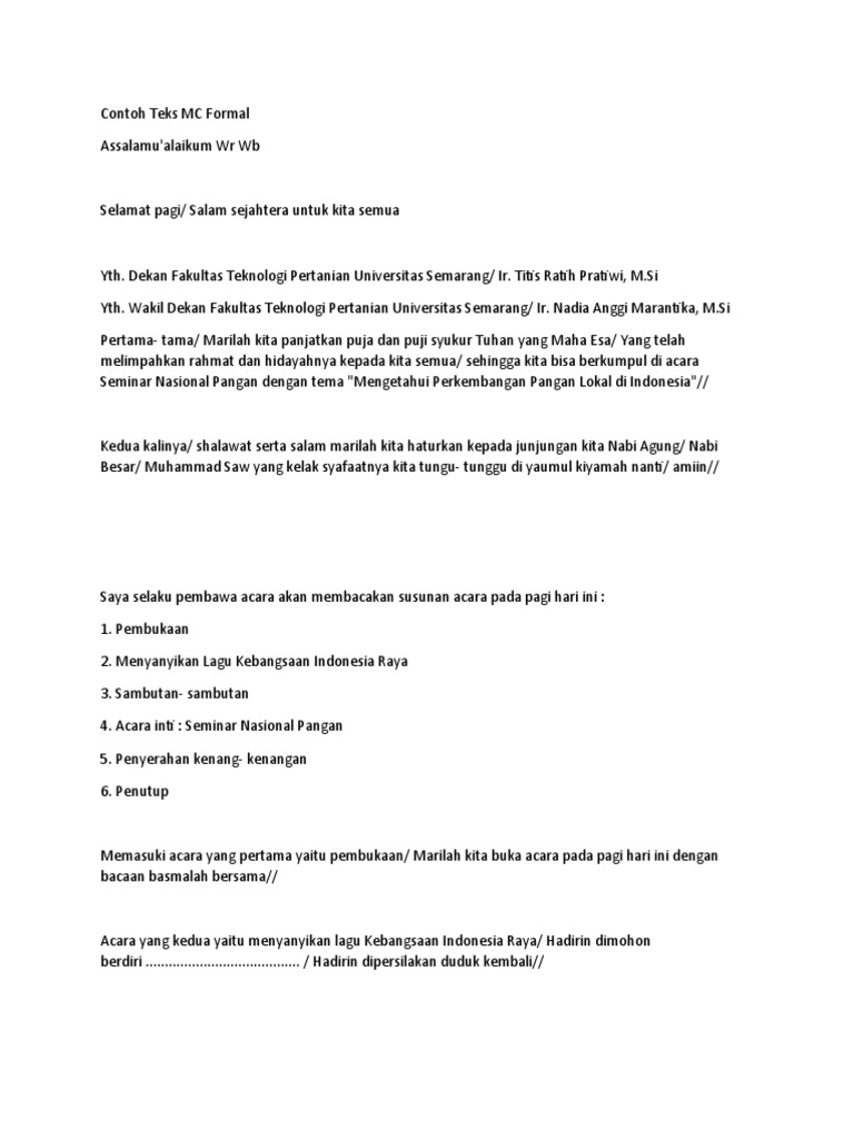 Contoh Teks MC Formal | PDF