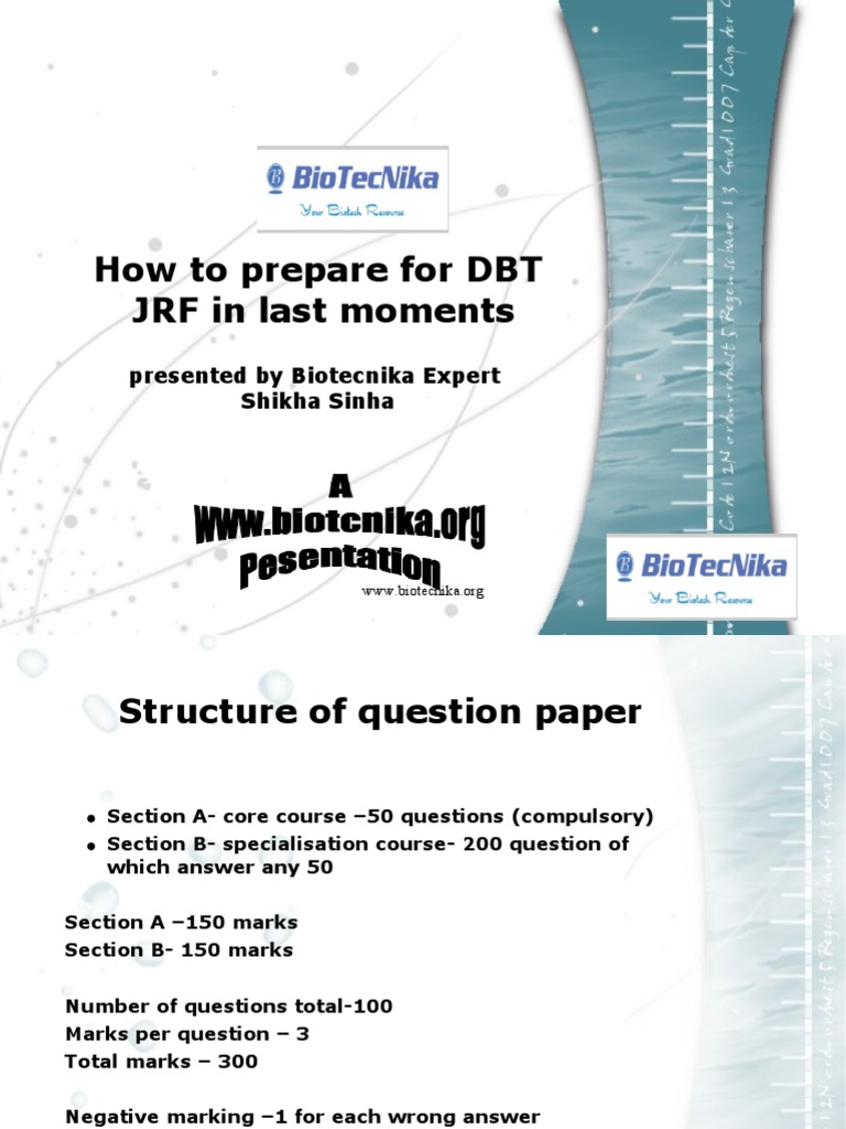 DBT JRF Tips and Tricks, How To Prepare | PDF | Molecular Cloning ...