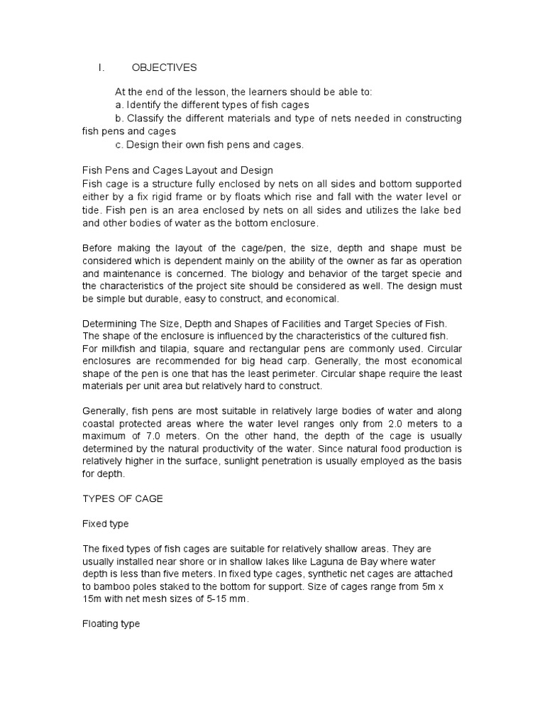 Fish Pens and Cages Layout and Design | PDF | Anchor | Rope