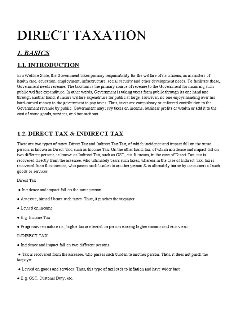 Direct Taxation Overview and Principles | PDF | Taxes | Direct Tax