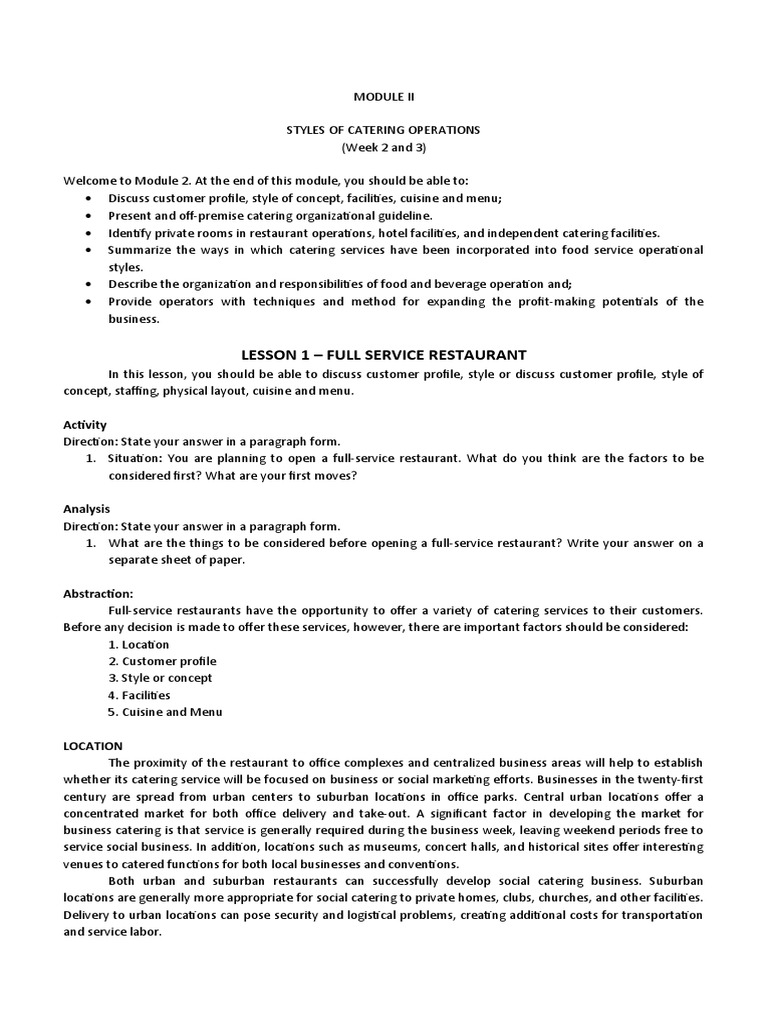 Catering Operations and Management Insights | PDF | Restaurants ...