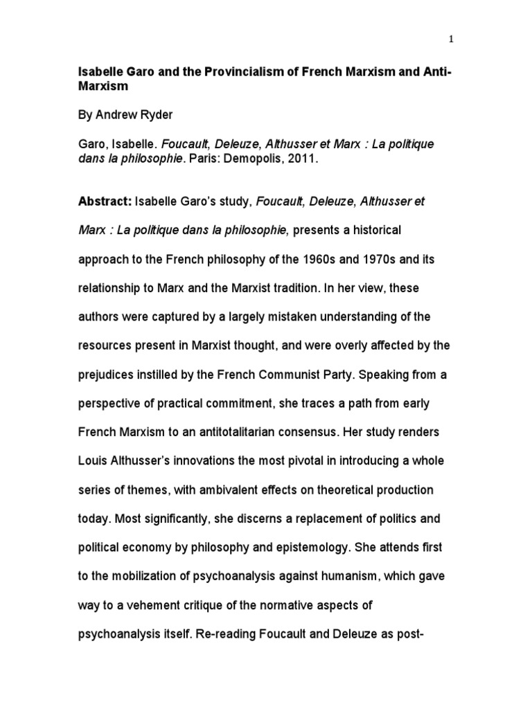 Isabelle Garo and The Provincialism of F | PDF | Louis Althusser ...