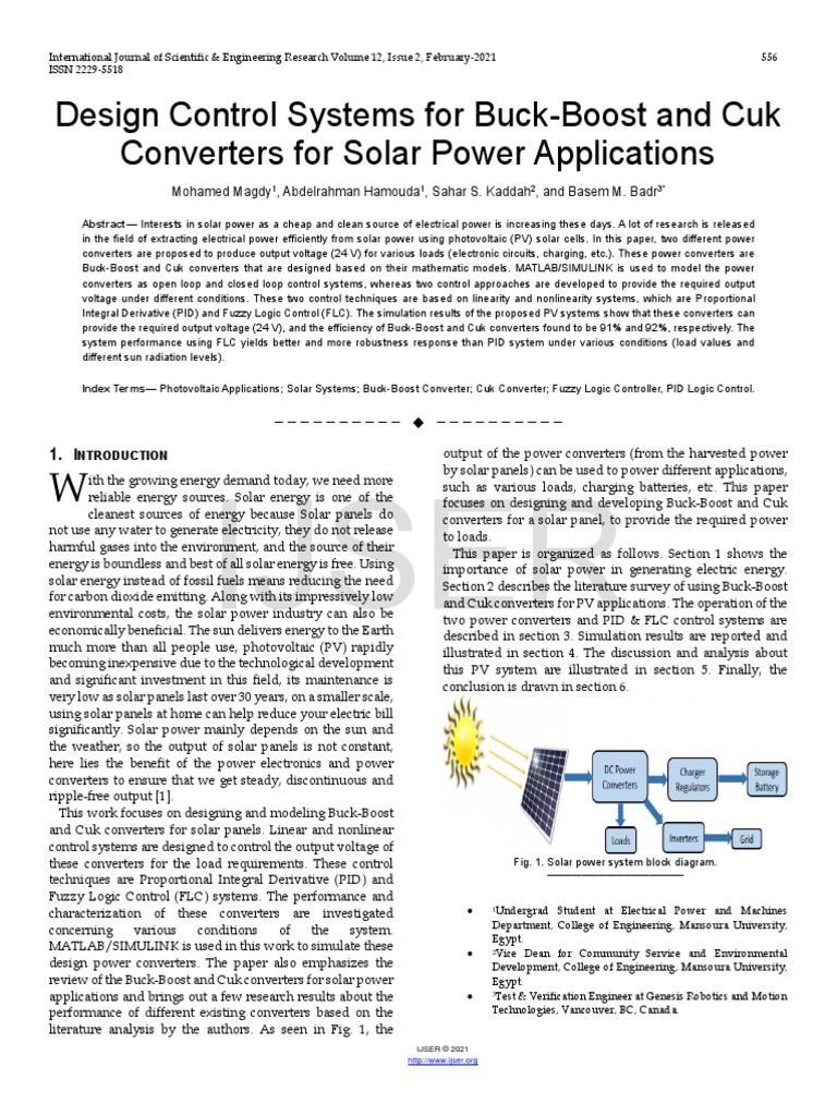 Design Control Systems For Buck Boost and Cuk Converters For Solar Power Applications | PDF ...