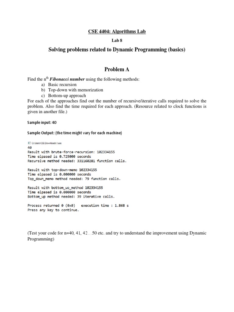 Solving Problems Related To Dynamic Programming (Basics) : CSE 4404: Algorithms Lab | PDF | Top ...