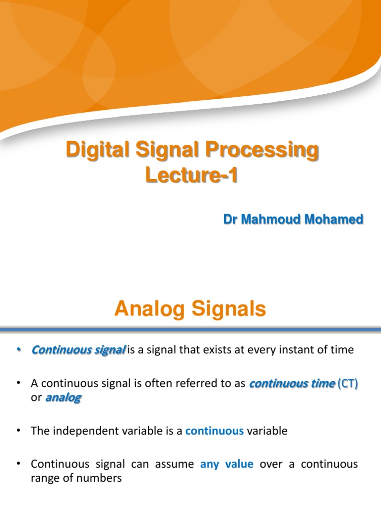 Digital Signal Processing Lecture-1: DR Mahmoud Mohamed | PDF | Digital Signal Processing ...