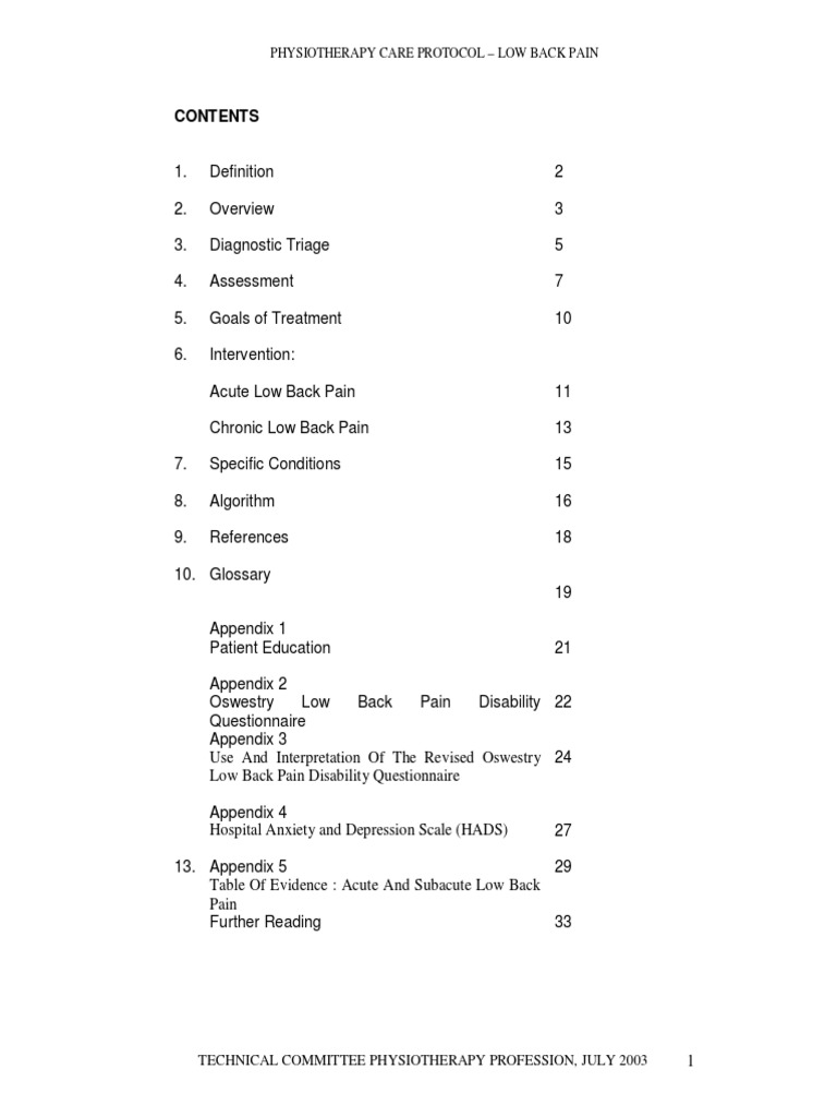 Physiotherapy Care Protocol For Low Back Pain | PDF | Low Back Pain ...