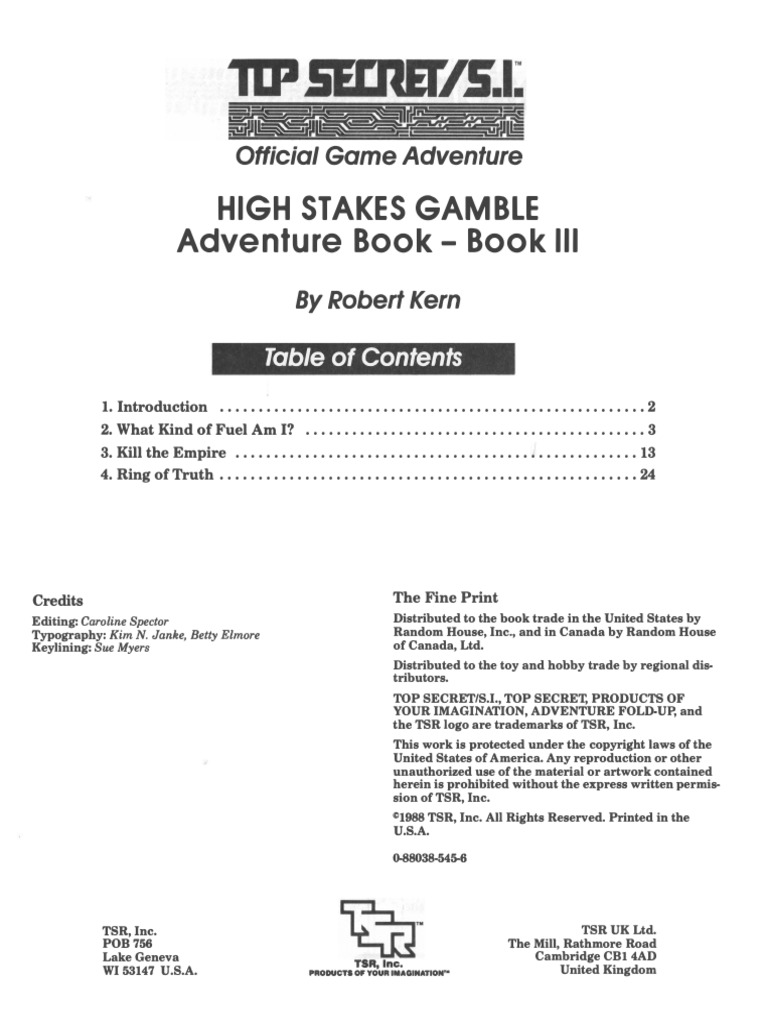 Top Secret S.I. - High Stakes Gamble - Adventure Book | PDF | Tsr, Inc.