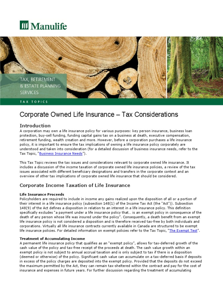 Corporate Owned Life Insurance | PDF | Life Insurance | Taxes