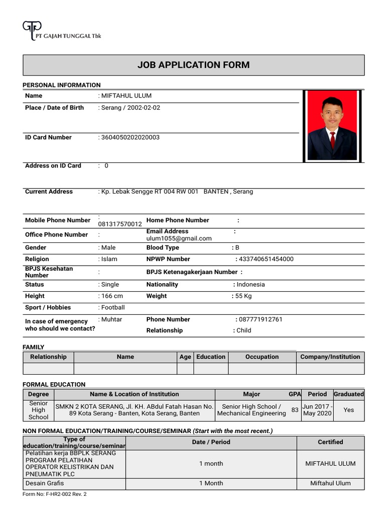 Job Application Form: Form No: F-HR2-002 Rev. 2 | PDF | Economies