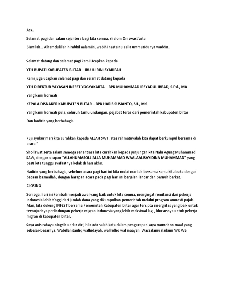 Naskah MC Acara Formal Blitar | PDF