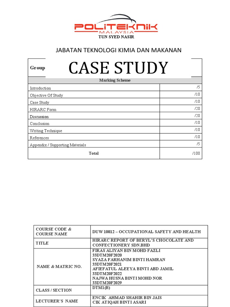 Case Study 1 (OSHA) | PDF | Occupational Safety And Health | Risk