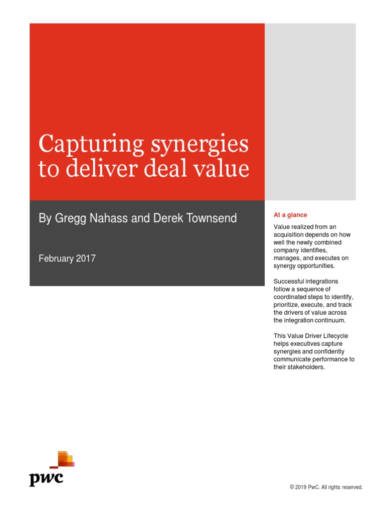 PWC Ma Integration Capturing Synergies | PDF | Mergers And Acquisitions | Economies