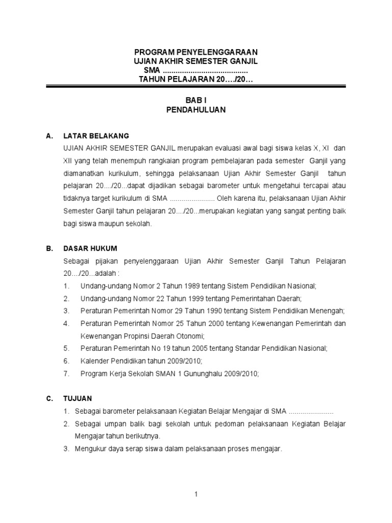 Program Kerja Ulangan Akhir Semester (UAS) SMASMK | PDF