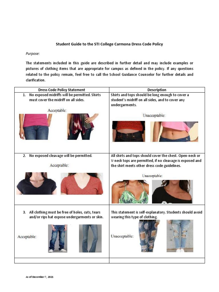 Student Guide STI College Dress Code | PDF | Clothing | Undergarment
