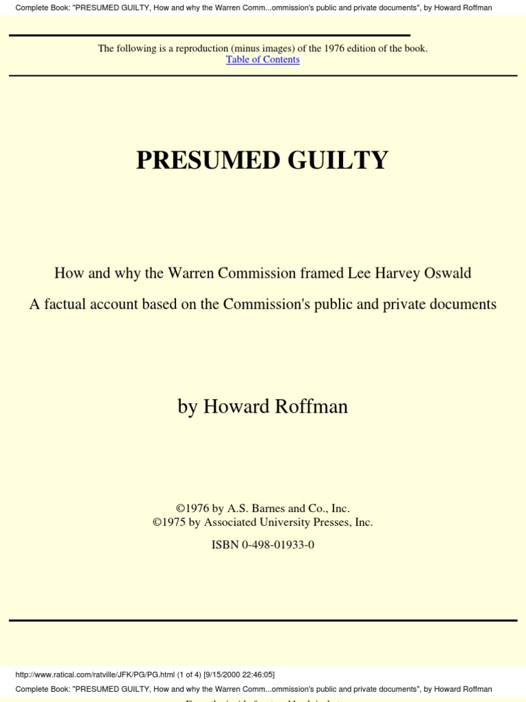 Conspiracy) Presumed Guilty - by Howard Roffman | PDF