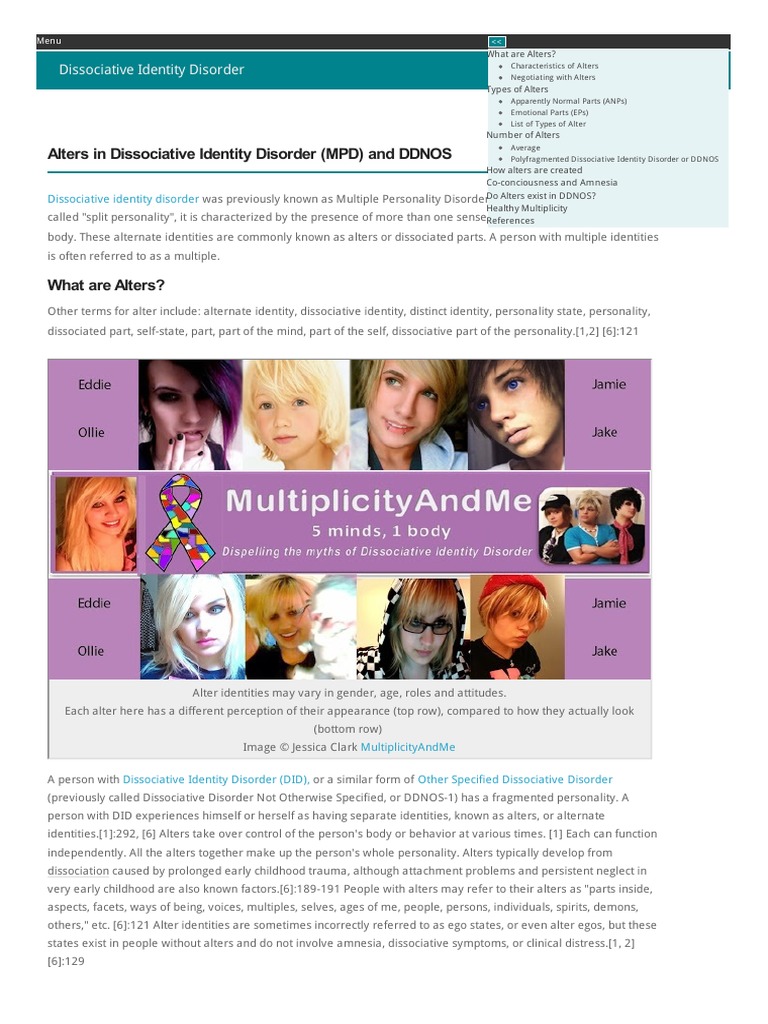 Alters in Dissociative Identity Disorder (MPD) and DDNOS | PDF ...