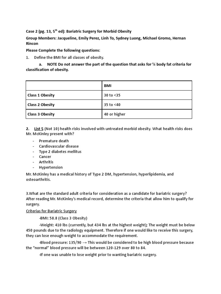 Bariatric Surgery Case Study | PDF | Bariatric Surgery | Obesity