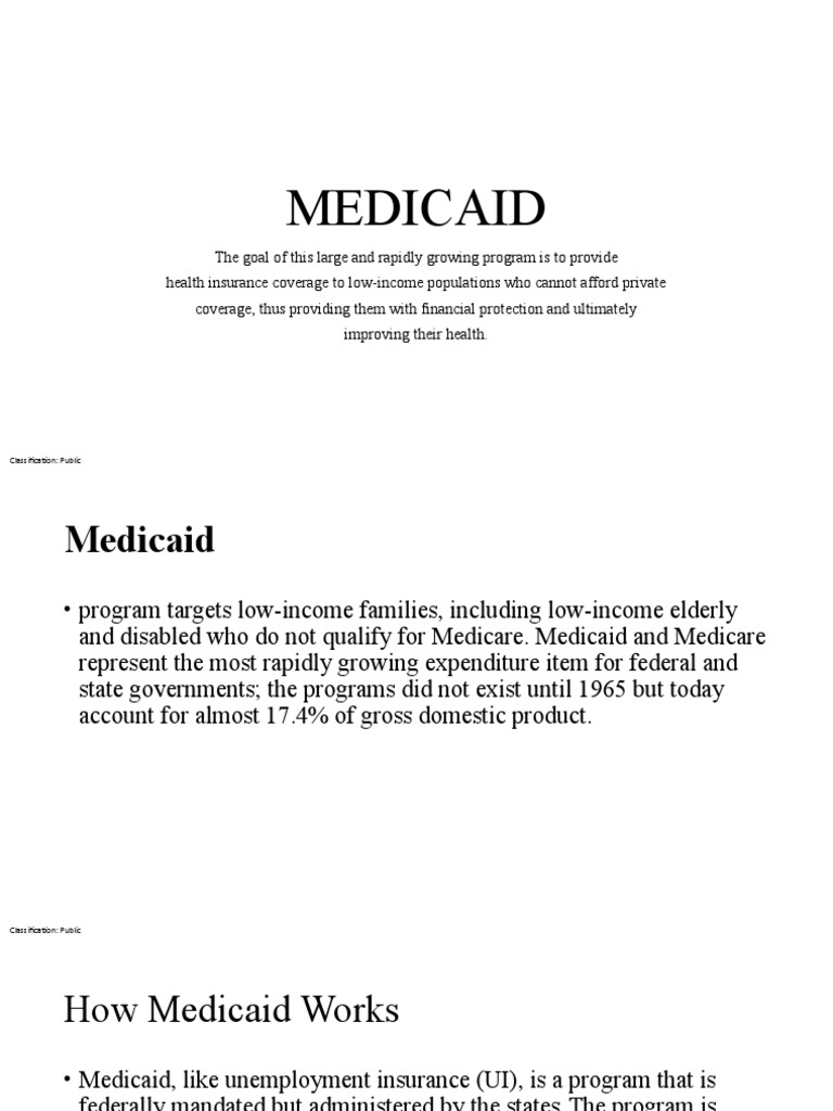Medicaid: Classification: Public | PDF | Medicaid | Health Insurance In ...