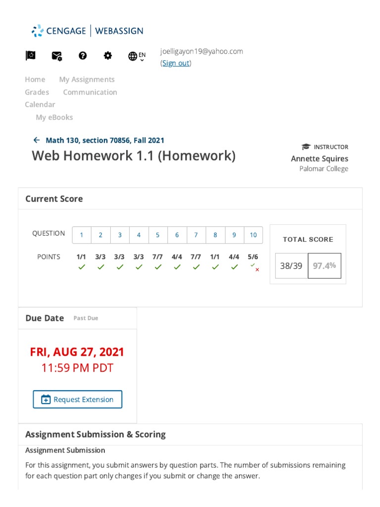 Web Homework 1.1 - Math 130, Section 70856, Fall 2021 - WebAssign | PDF ...