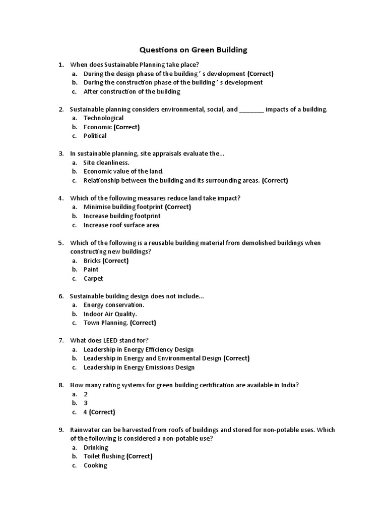 Questions On Green Building | PDF | Green Building | Nature