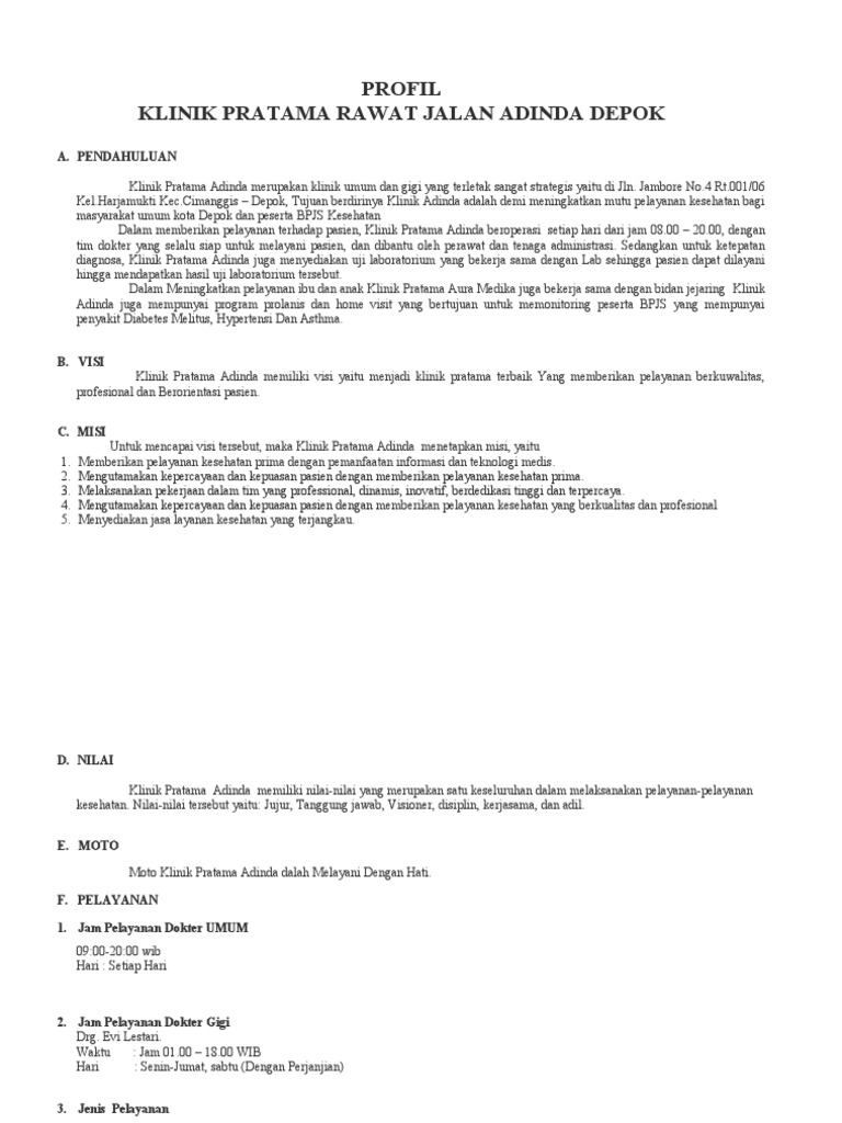 Profil Klinik Adinda | PDF | Kesehatan Holistik