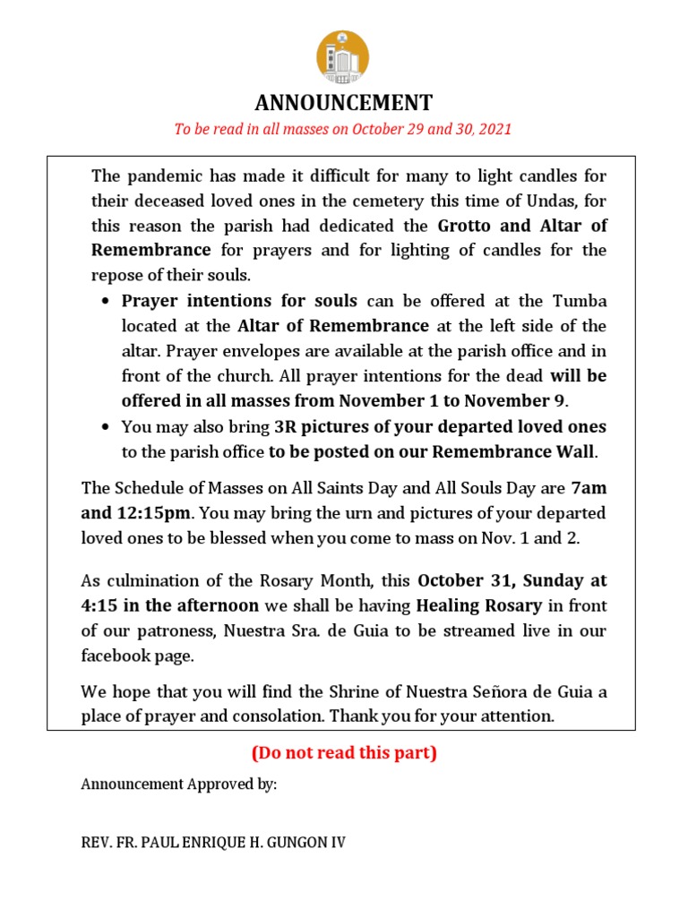 ANNOUNCEMENT Undas | PDF