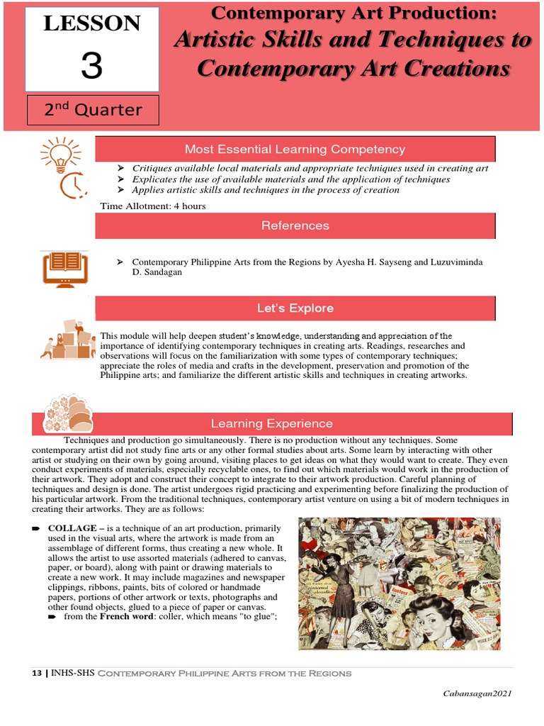 CPAR Module 3 Week 11 Lesson 3 Contemporary Art Production Artistic ...