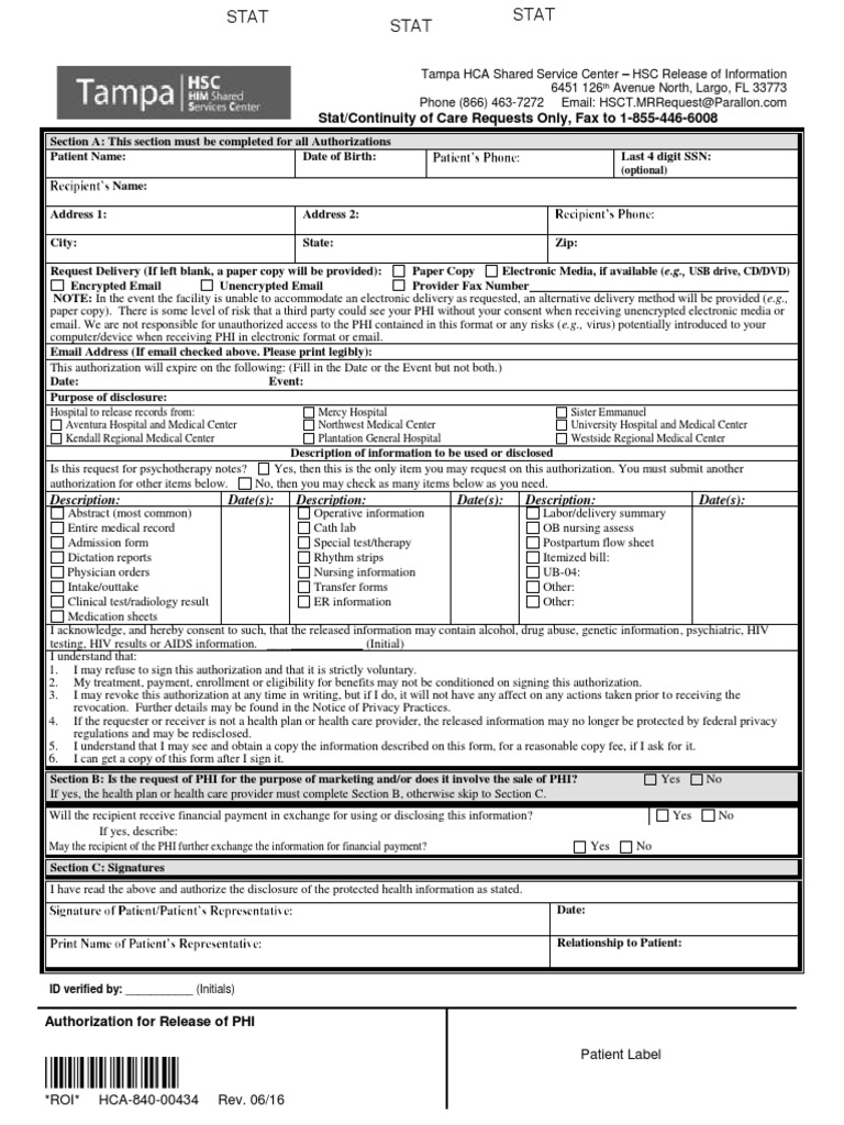 East FL HIPAA Authorization Form | PDF | Medical Record | Health Care