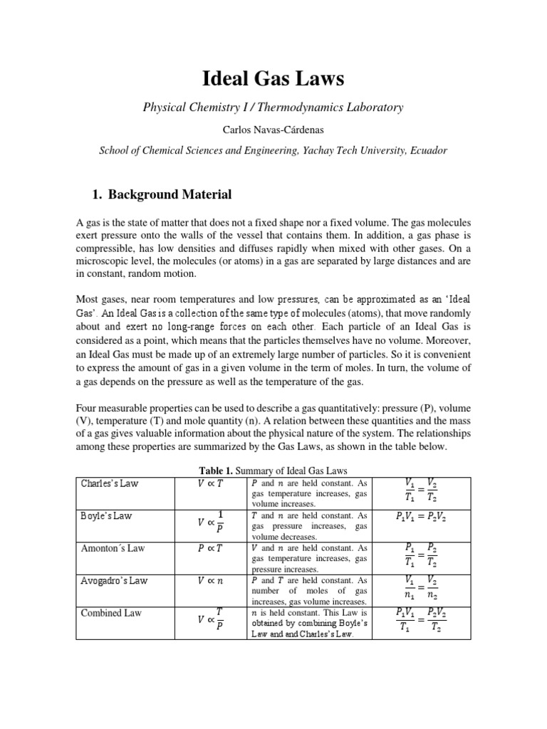 Determining Gas Laws: An Experimental Analysis of Boyle's Law, Amonton ...