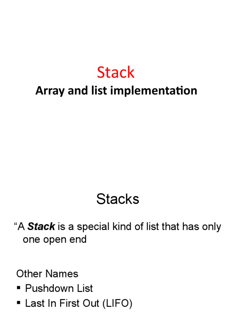 Array and List Implementation: Stack | PDF | Array Data Structure | Computer Programming