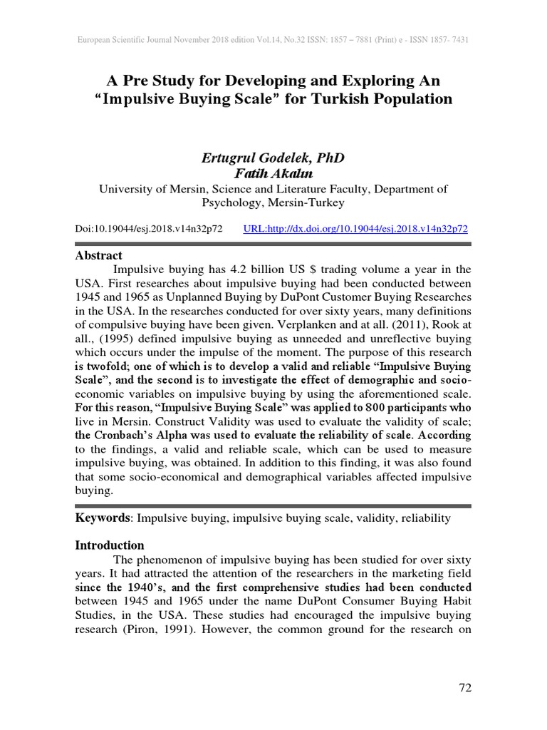 A Pre Study For Developing and Exploring An "Impulsive Buying Scale ...