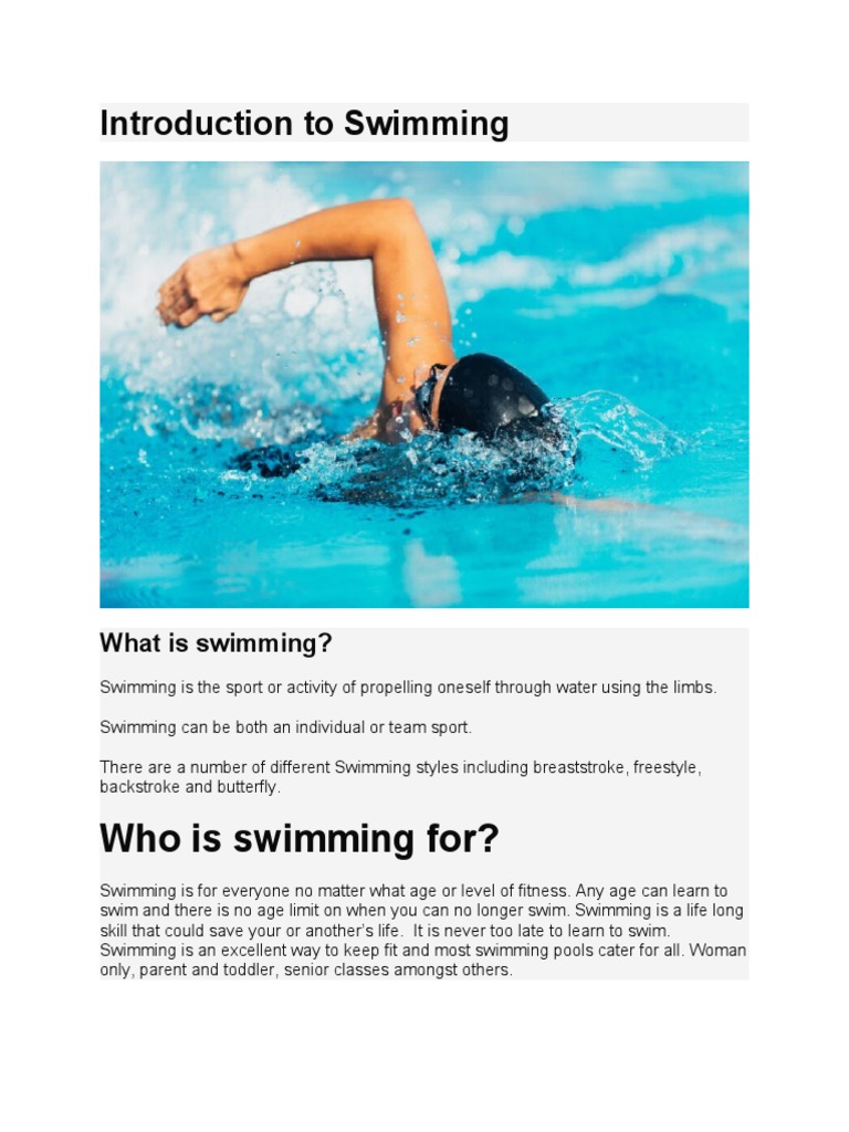 Introduction To Swimming Who Is Swimming For Pdf Swimming Sport