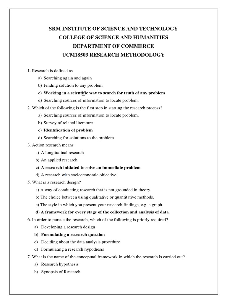 RM MCQ | Download Free PDF | Sampling (Statistics) | Hypothesis