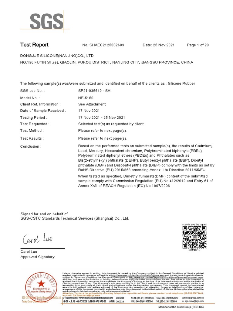 Test Report: Signed For and On Behalf of SGS-CSTC Standards Technical ...