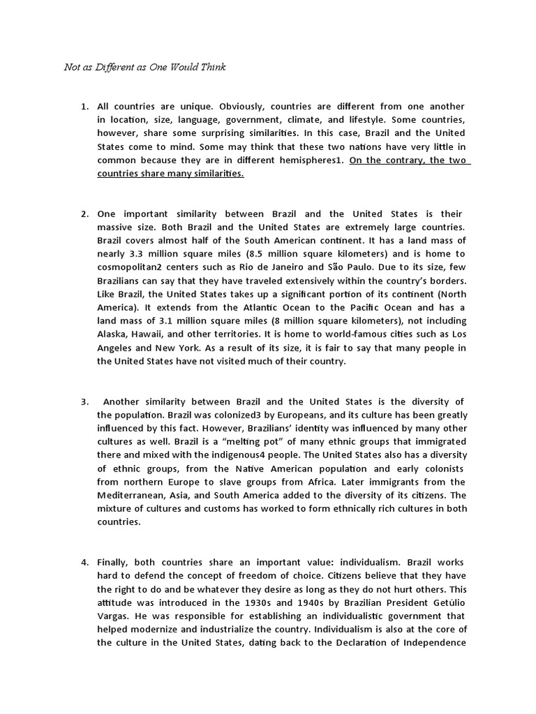 Compare and Contrast Reading Taskdocx | PDF | Brazil | Multiculturalism