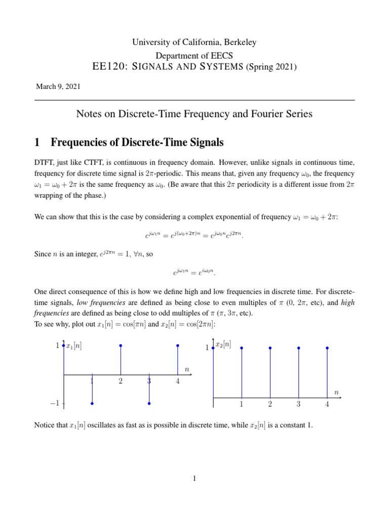 Notes on Discrete-Time Frequency and Fourier Series: Periodicity ...