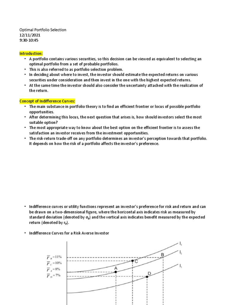 Optimal Portfolio Selection Explained | PDF | Beta (Finance ...