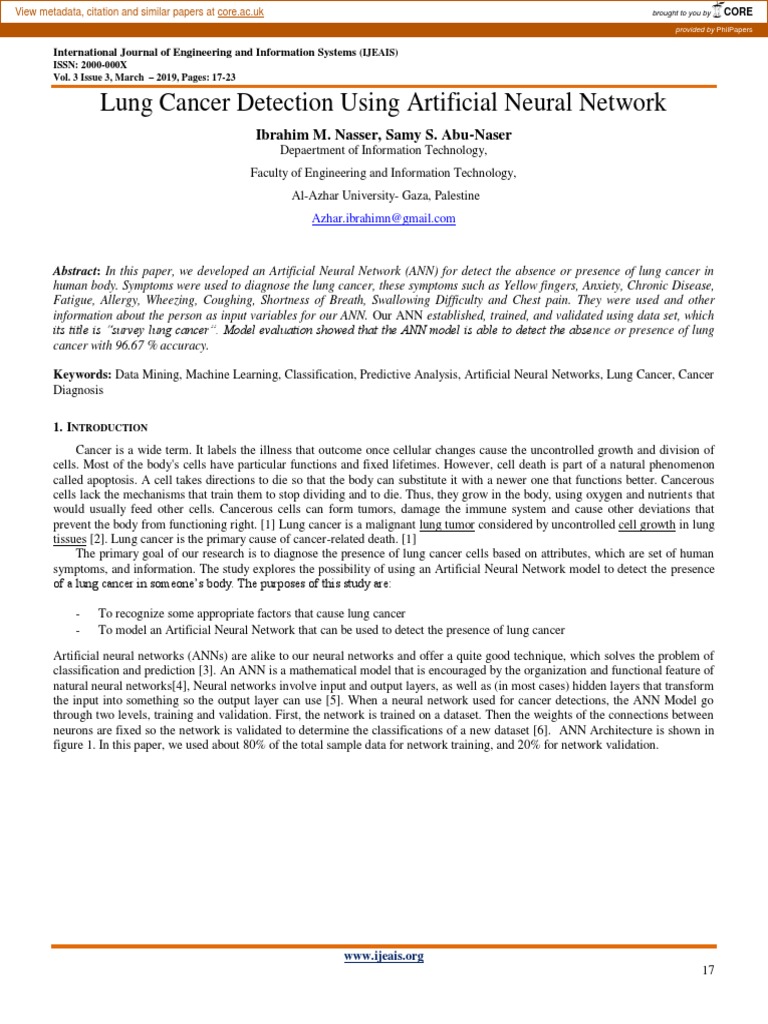 Lung Cancer Detection Using Artificial Neural Network Ibrahim M