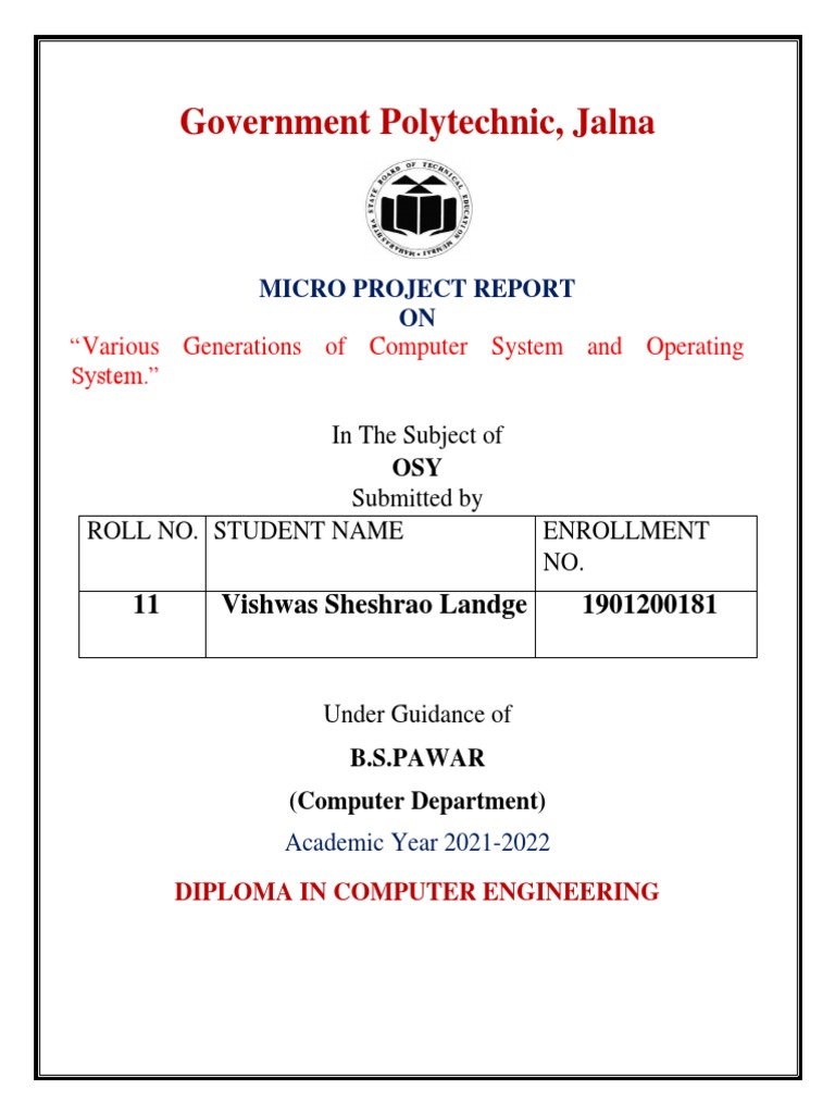 Government Polytechnic, Jalna: Micro Project Report ON | PDF ...