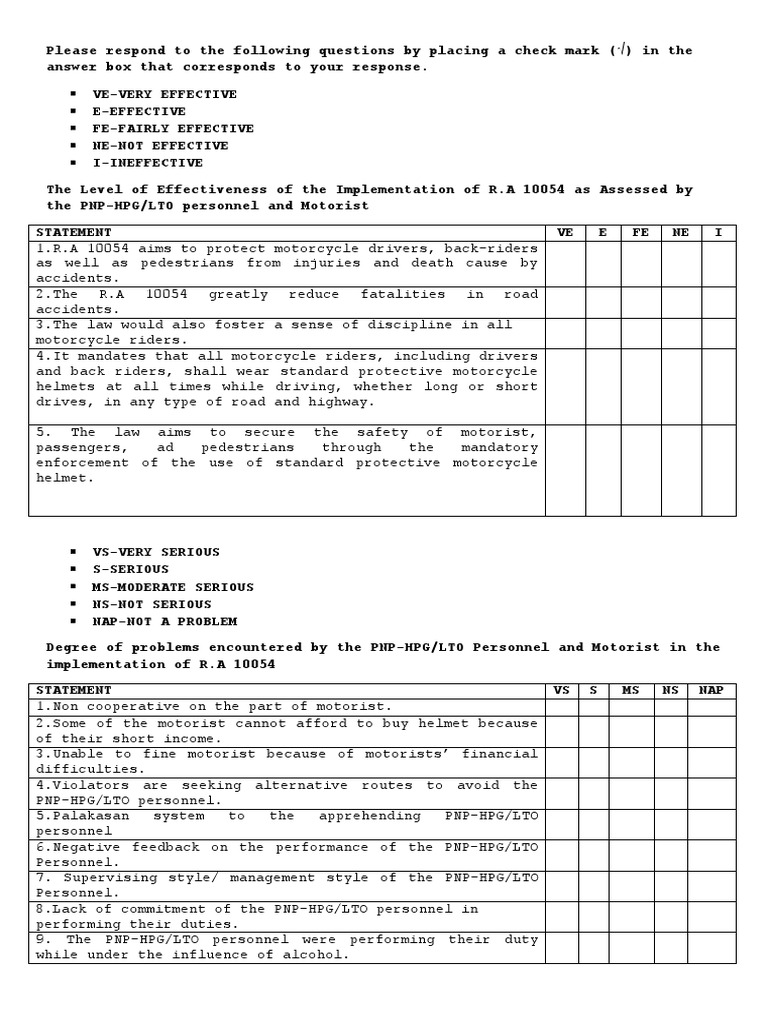 Questionnaire | PDF | Driving | Motorcycle