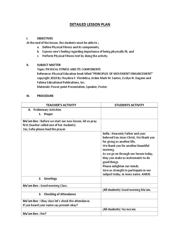 Detailed Lesson Plan: Teacher'S Activity Students Activity | PDF ...