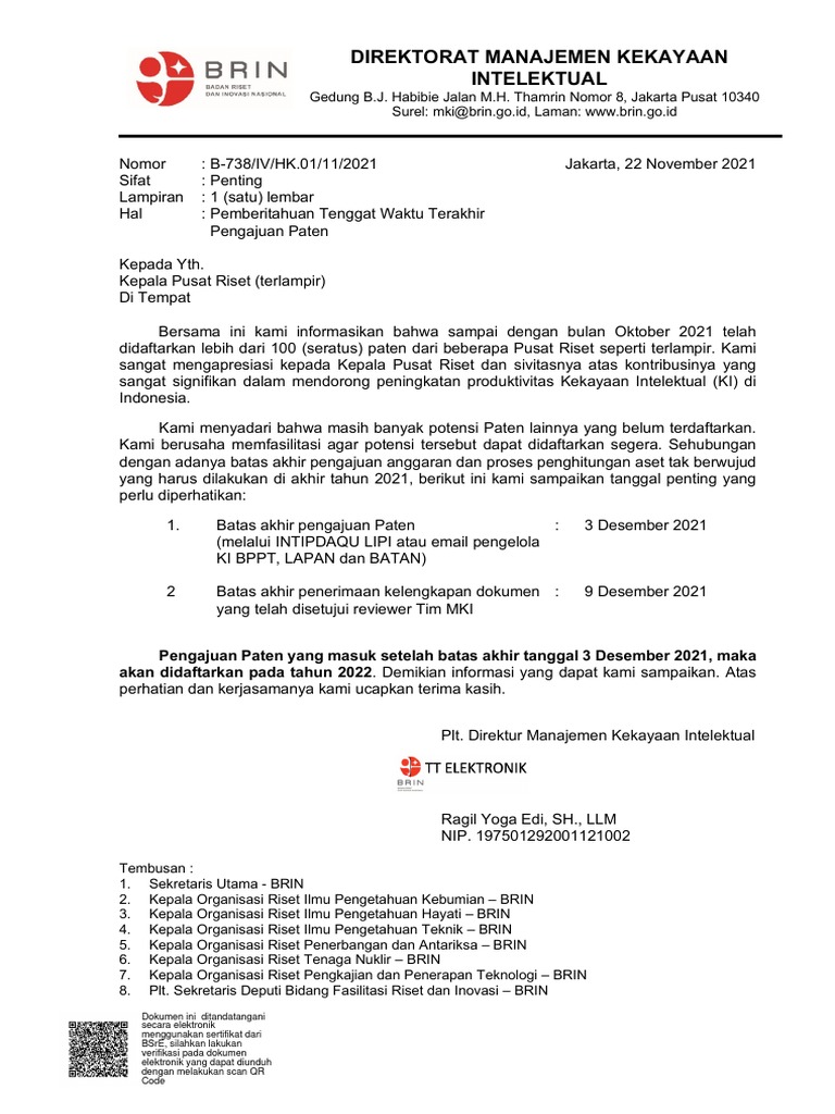 Tenggat Waktu Usulan Paten 2021 | PDF | Komputer