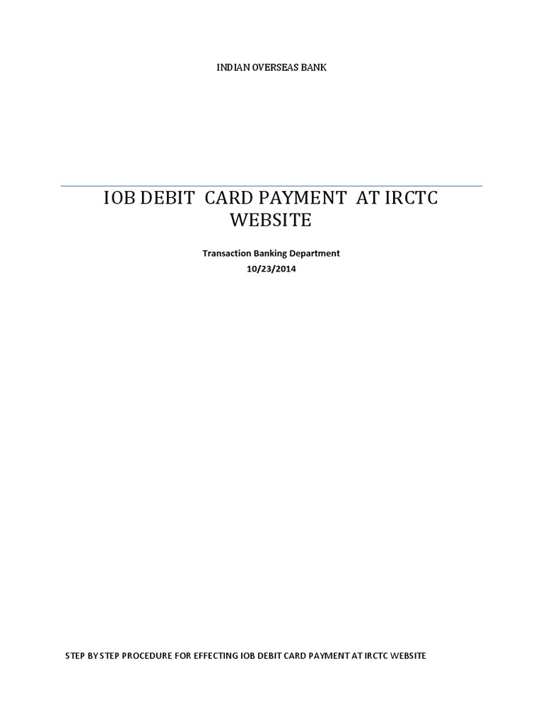 IOB Debit Card Payment Guide IRCTC | PDF