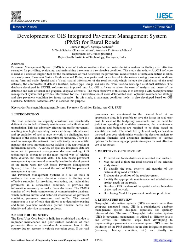 .Development of GIS Integrated Pavement Management System (PMS) For ...