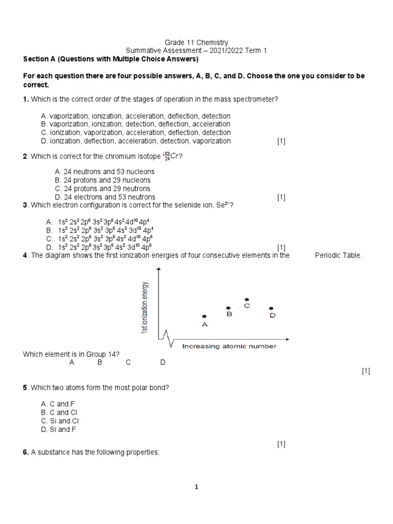 Summative Assessment Grade 11 | PDF | Chemical Bond | Atoms