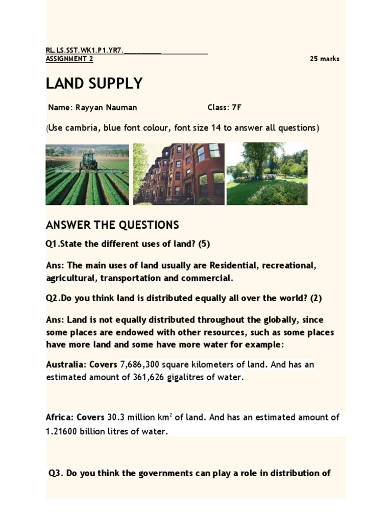 Land Supply: Answer The Questions | PDF | Agriculture | Natural Environment