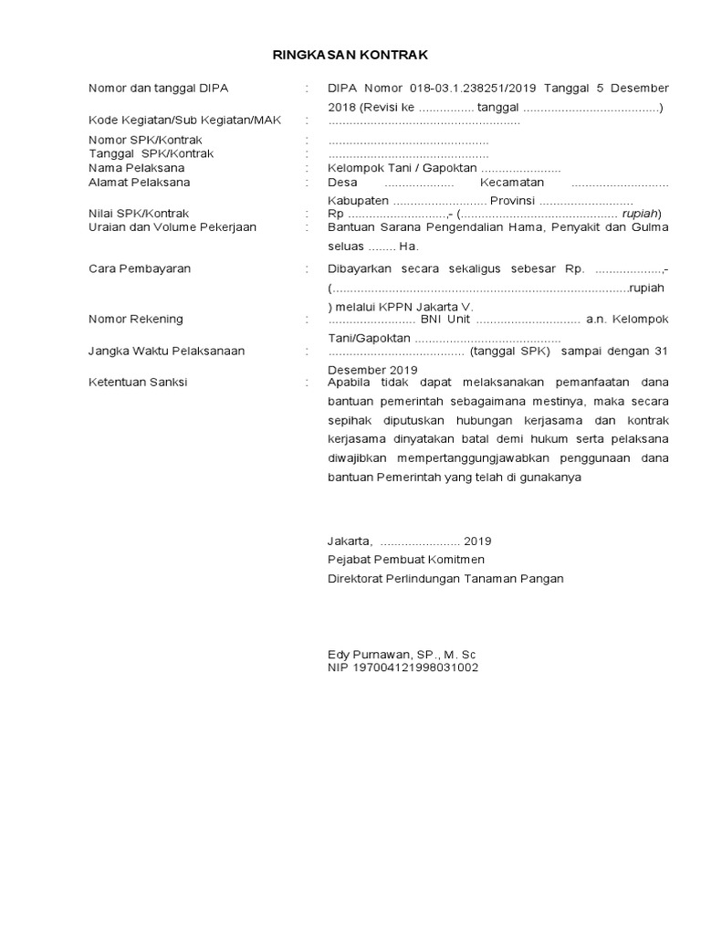 Form 1. Ringkasan Kontrak | PDF