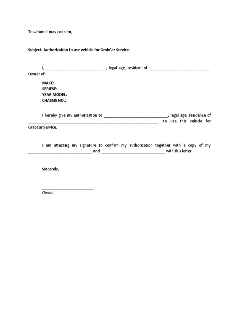 Authorization Letter For Grab | PDF