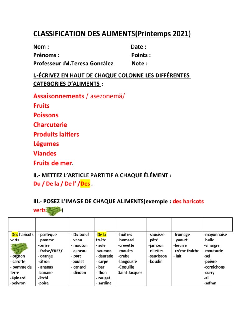 Classification Des Aliments | PDF | Cuisine | Nourriture et boisson